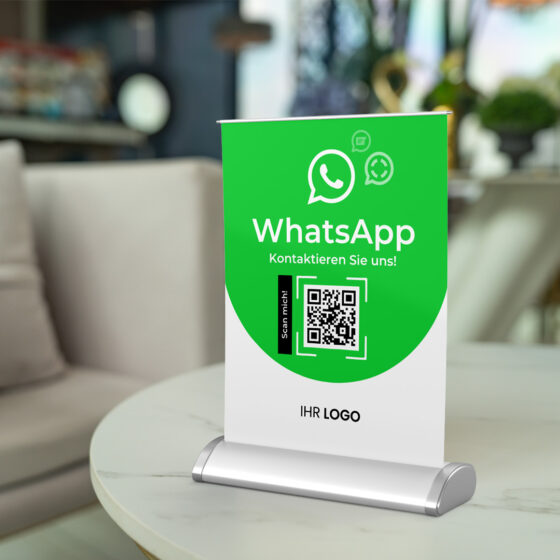 Mini-Roll-Up Aufsteller A4 für WhatsApp WA10 mit QR-Code + Logo - ONESSO