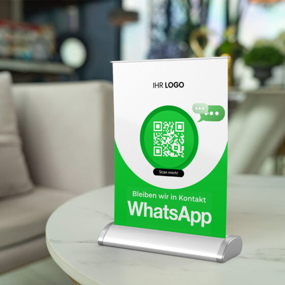 Mini-Roll-Up Aufsteller für WhatsApp WA20 mit QR-Code + Logo - ONESSO