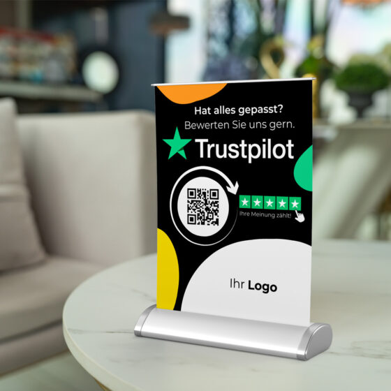 Trustpilot Mini-Roll-Up Aufsteller STYLE mit QR-Code+Logo, DIN A4 - ONESSO